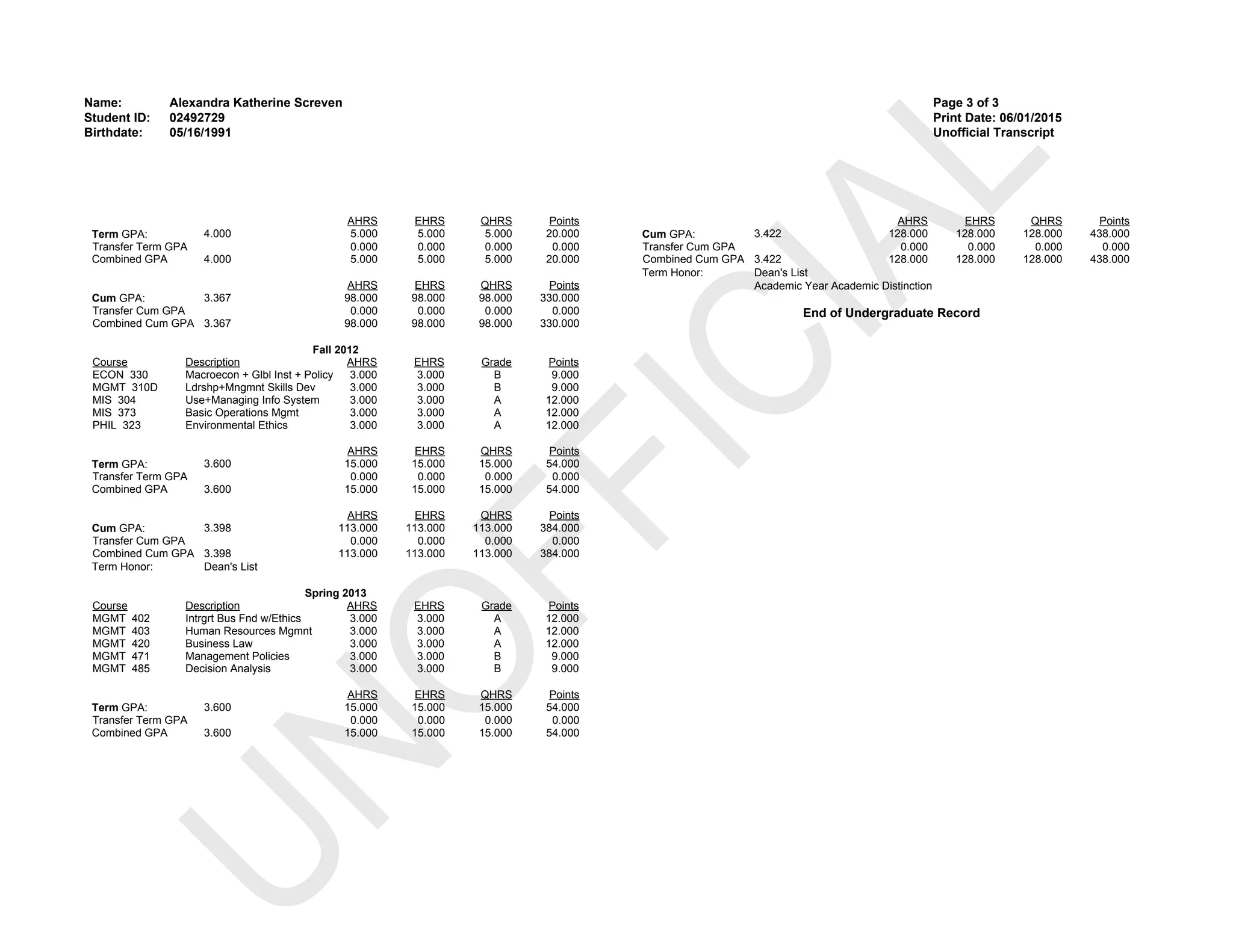 Unofficial Transcript | PPT