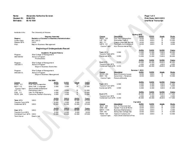 Unofficial Transcript