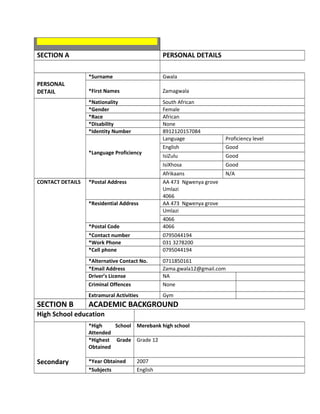 Copy of zama cv | DOC