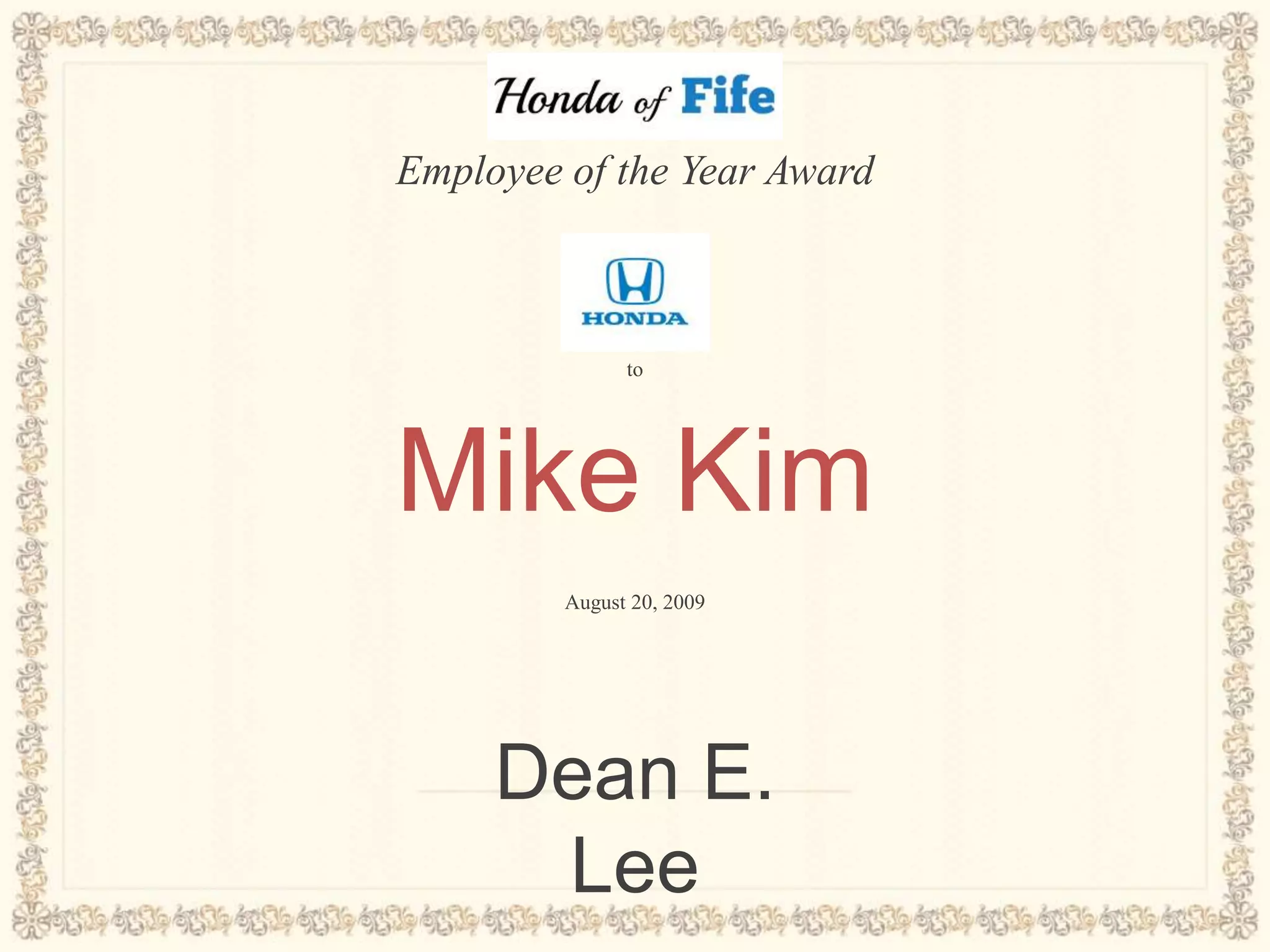 Employee of the Year Award Honda | PPTX