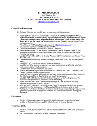 Eitan_Resume_2016_08 | PDF | Operating Systems | Computer Software and Applications