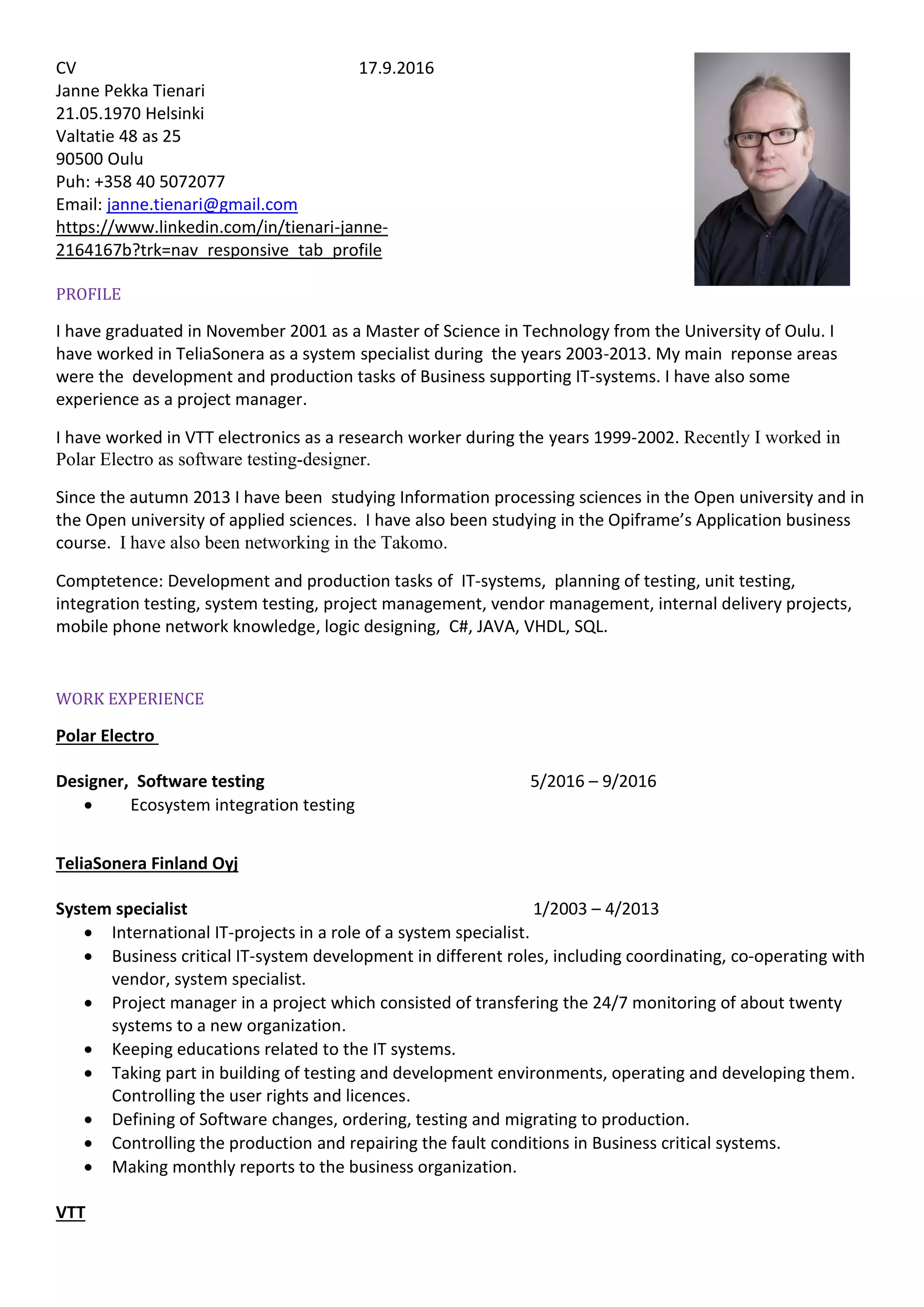 CV Janne Tienari English | PDF