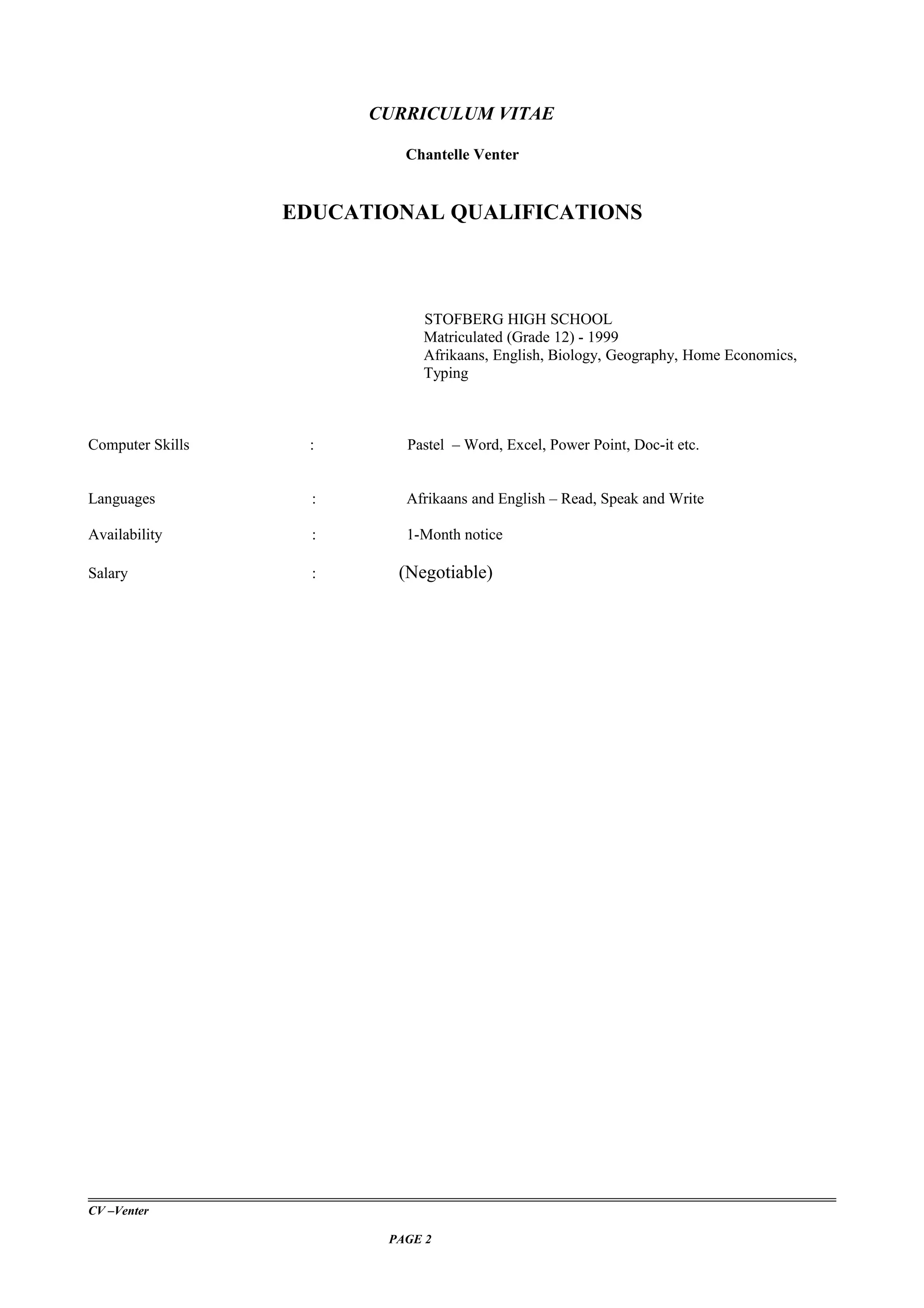 CV MISS CL VENTER | PDF