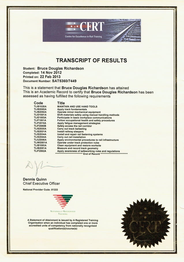 CERT II RAIL ORI | PDF