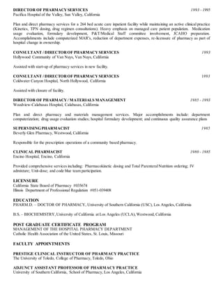 Gerald Subar CV 2015c | DOCX | Pharmaceutical Industry | Industries