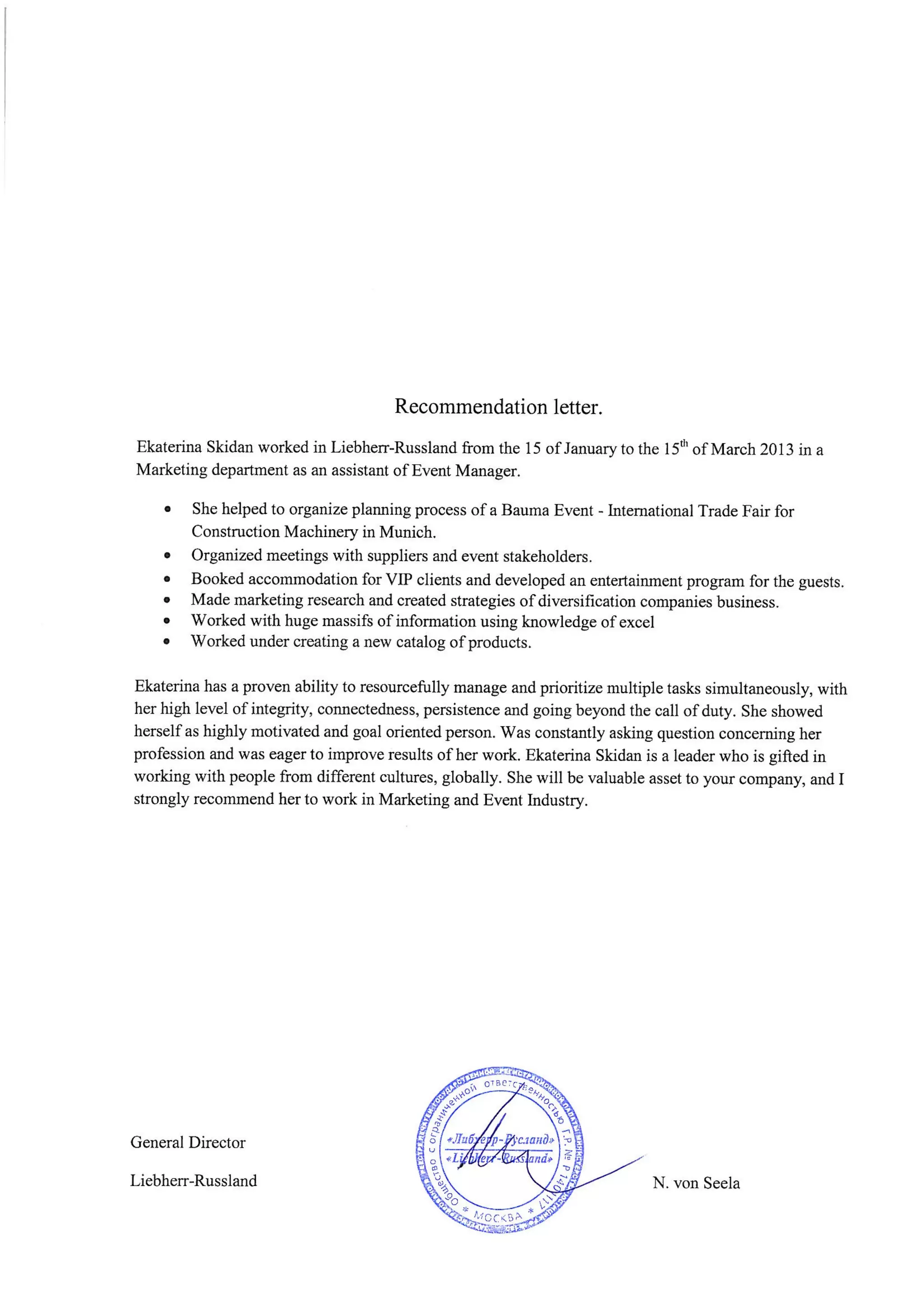 Liebherr Recommendation letter | PDF
