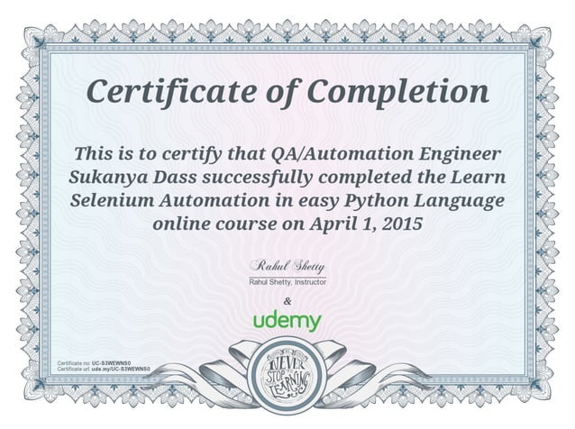 Certificate of Python With Selenium | PDF
