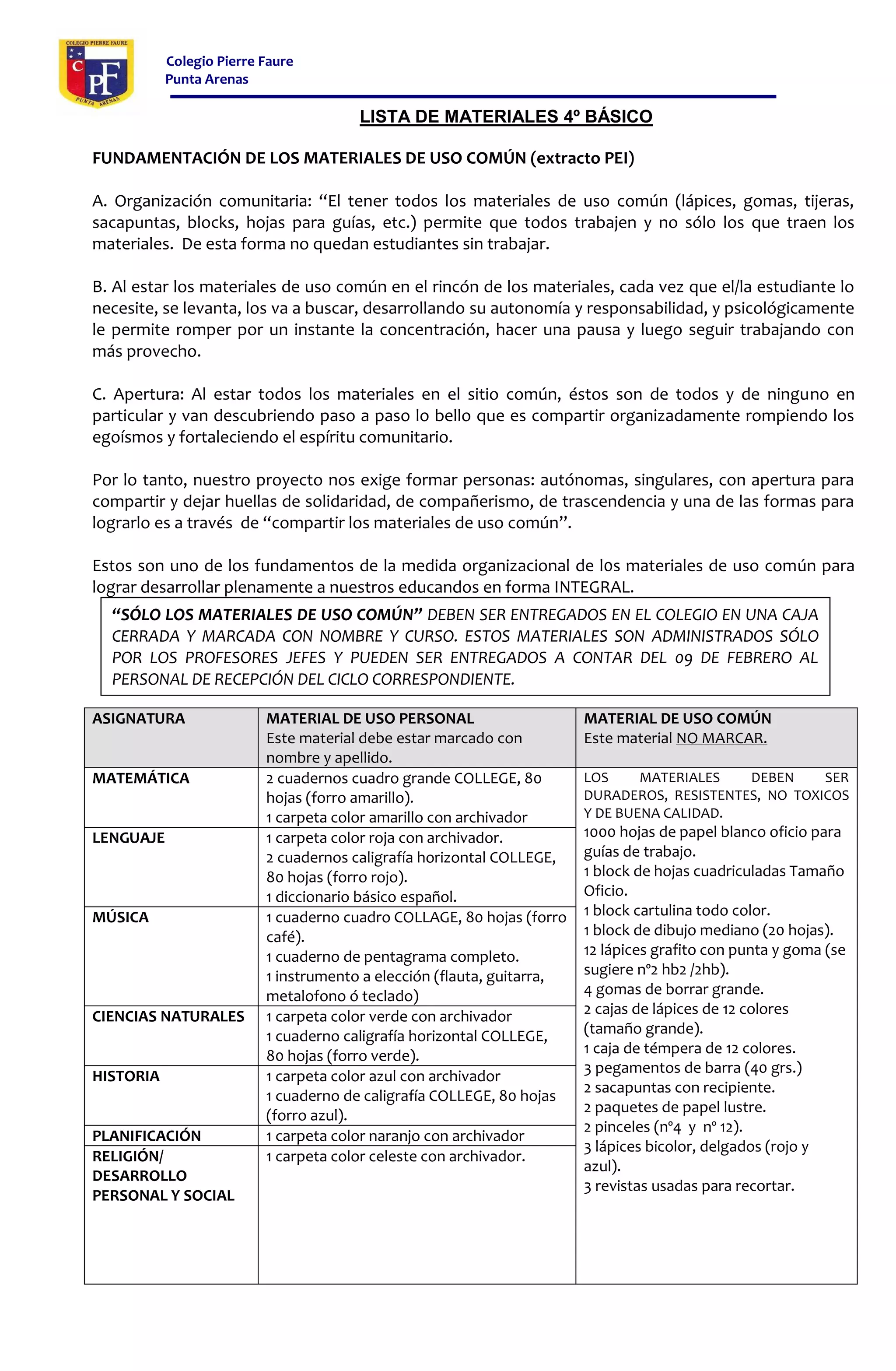 4 basico Colegio Pierre Faure | PDF