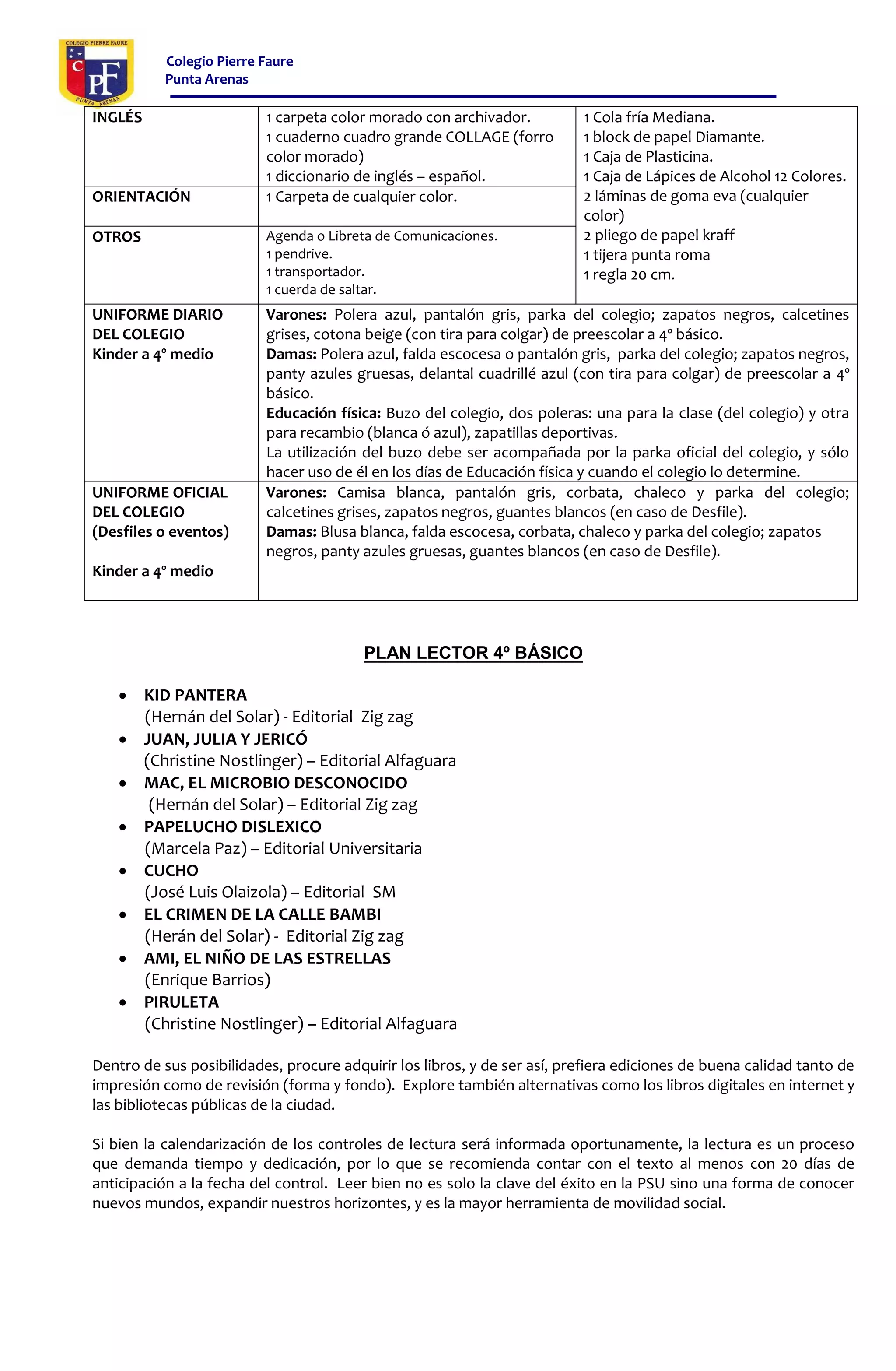 4 basico Colegio Pierre Faure | PDF