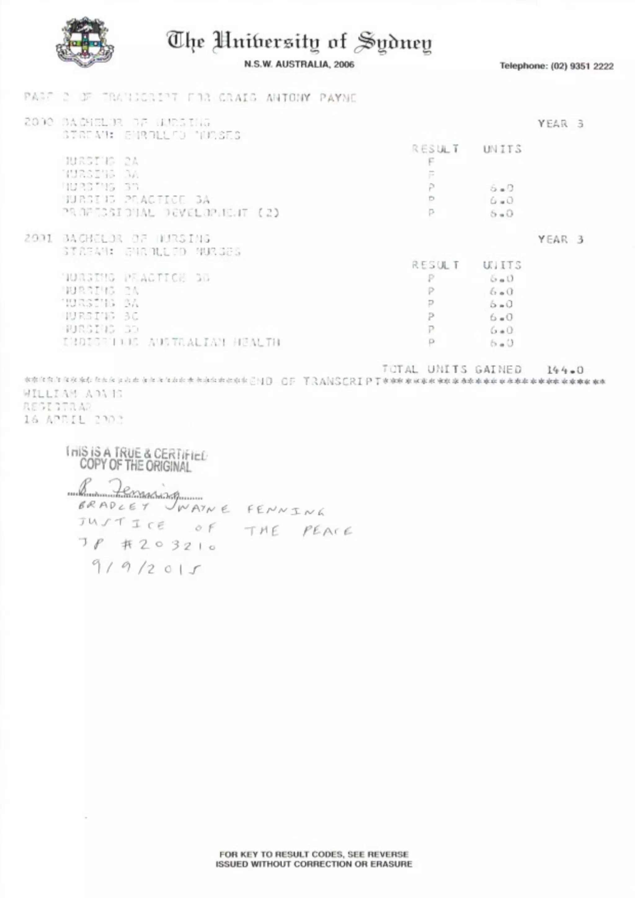 USYD academic transcript | PDF