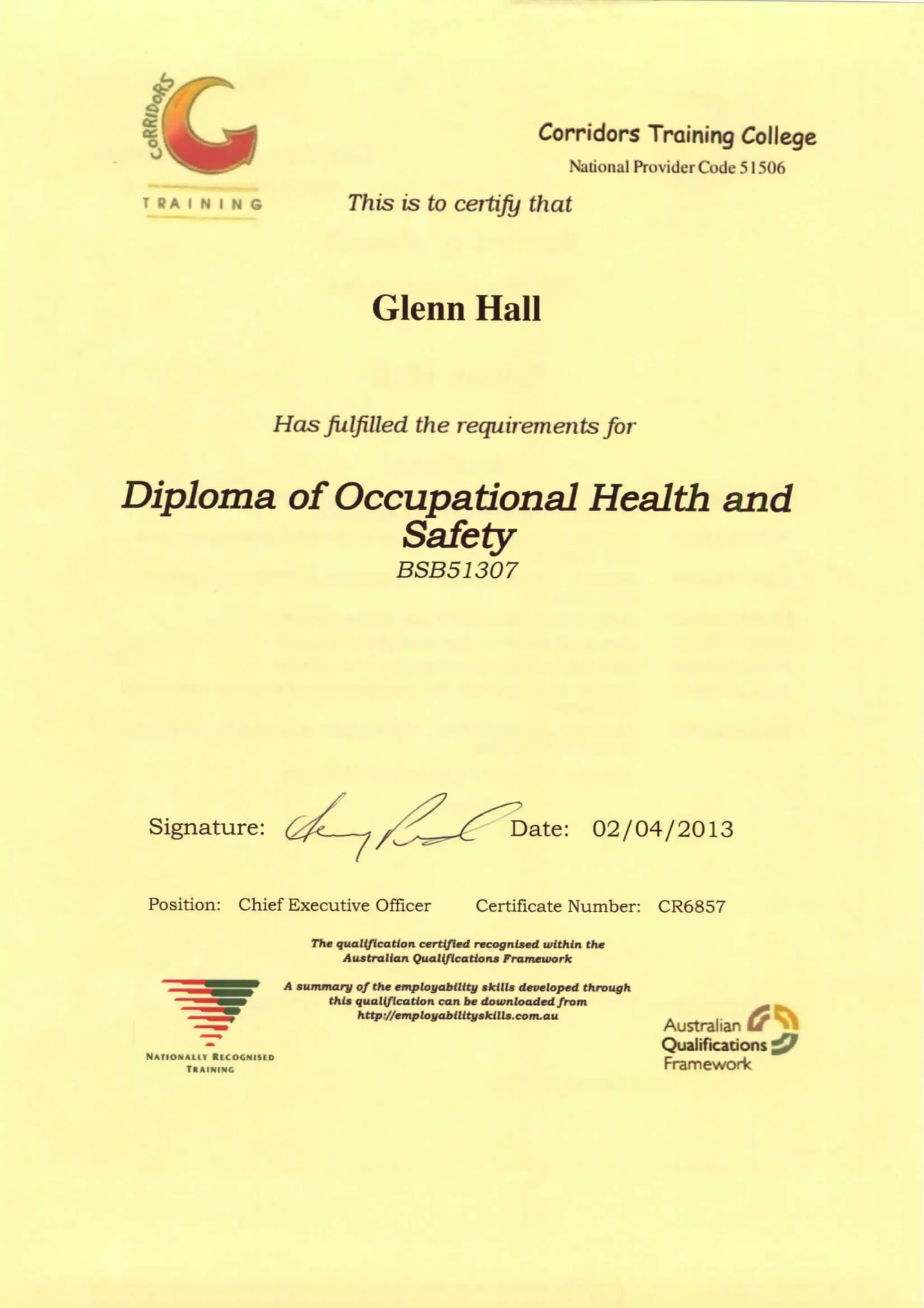OHS DIPLOMA Glenn Hall | PDF