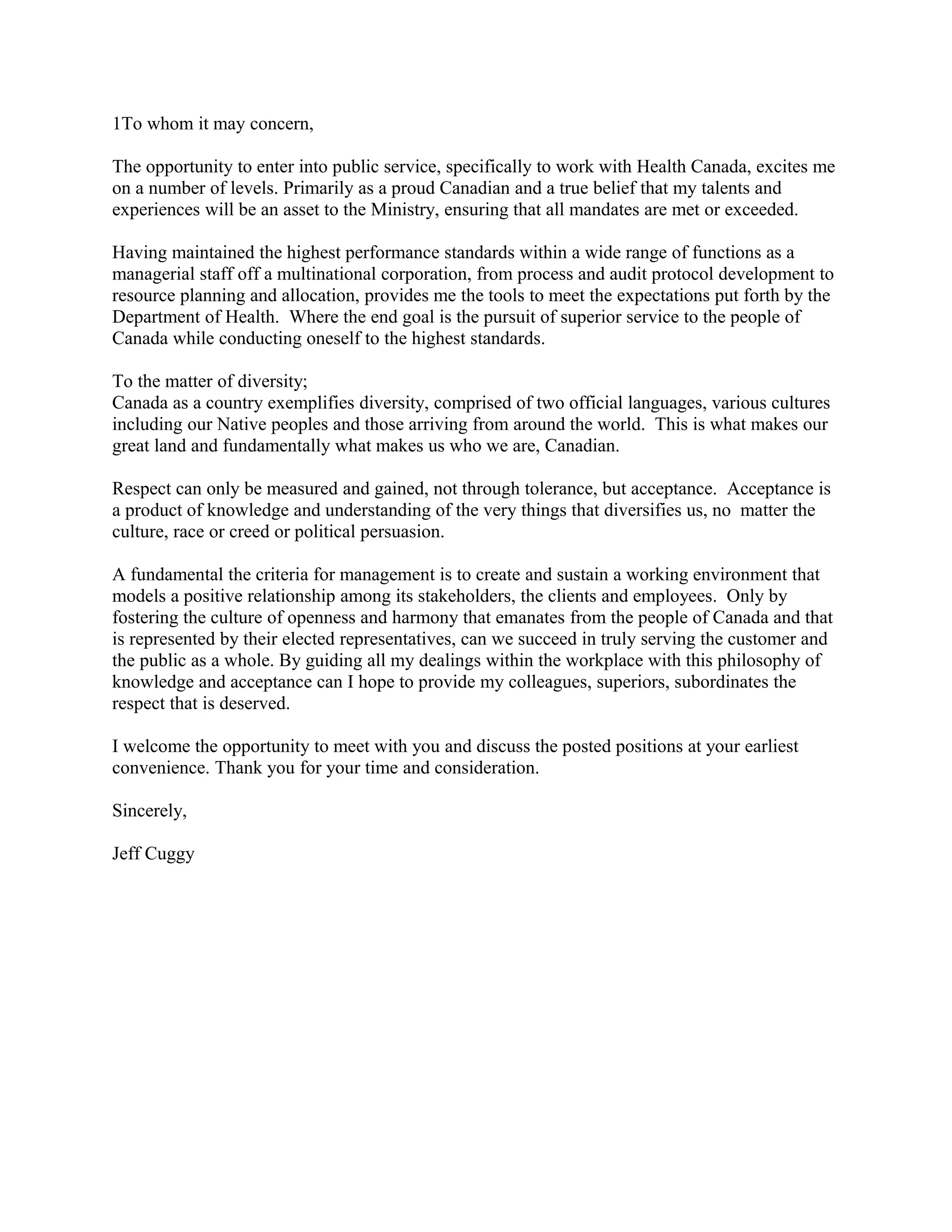 Diversity Cover letter | DOC