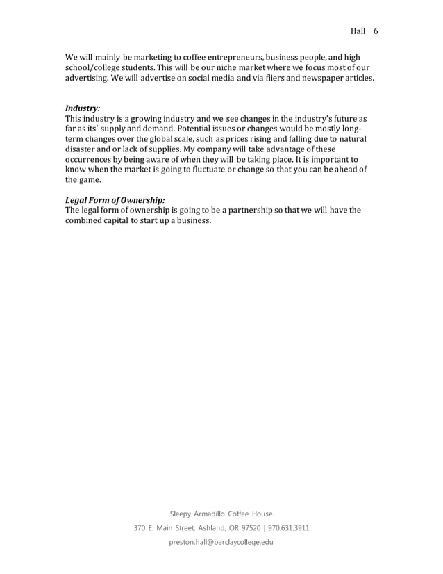 Intro To Business Coffee Shop Project | DOCX