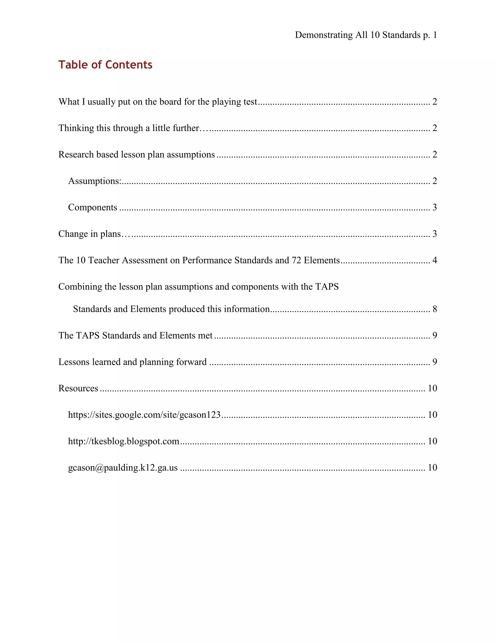 GC-Demonstrating all 10 TAPS Standards | PDF | Standardized Testing ...
