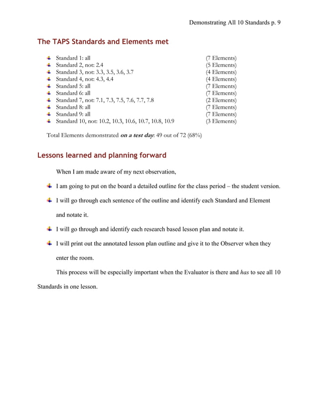GC-Demonstrating all 10 TAPS Standards | PDF | Standardized Testing ...