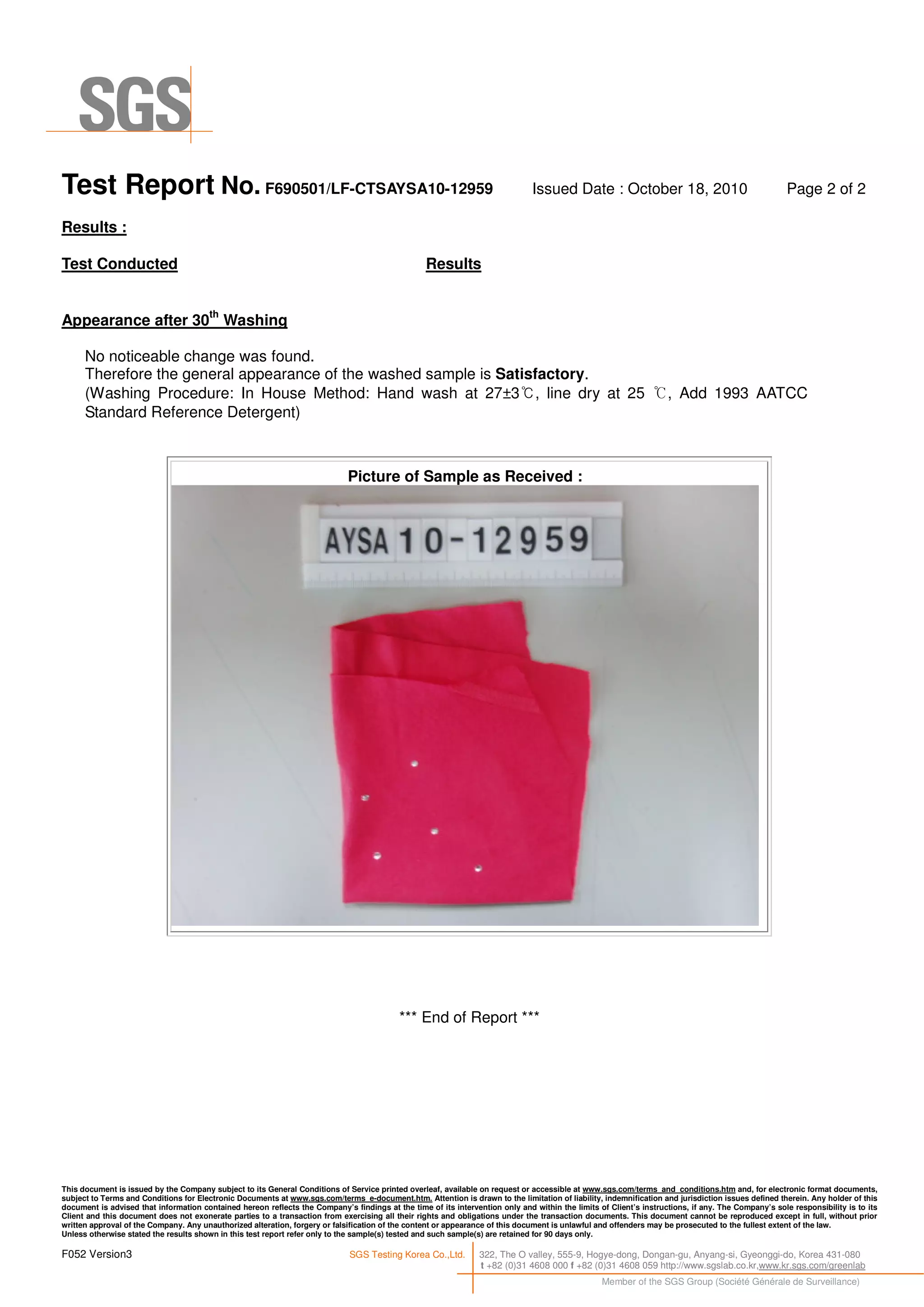 Test Report of Rhinestone from SGS for Appearance after washing | PDF