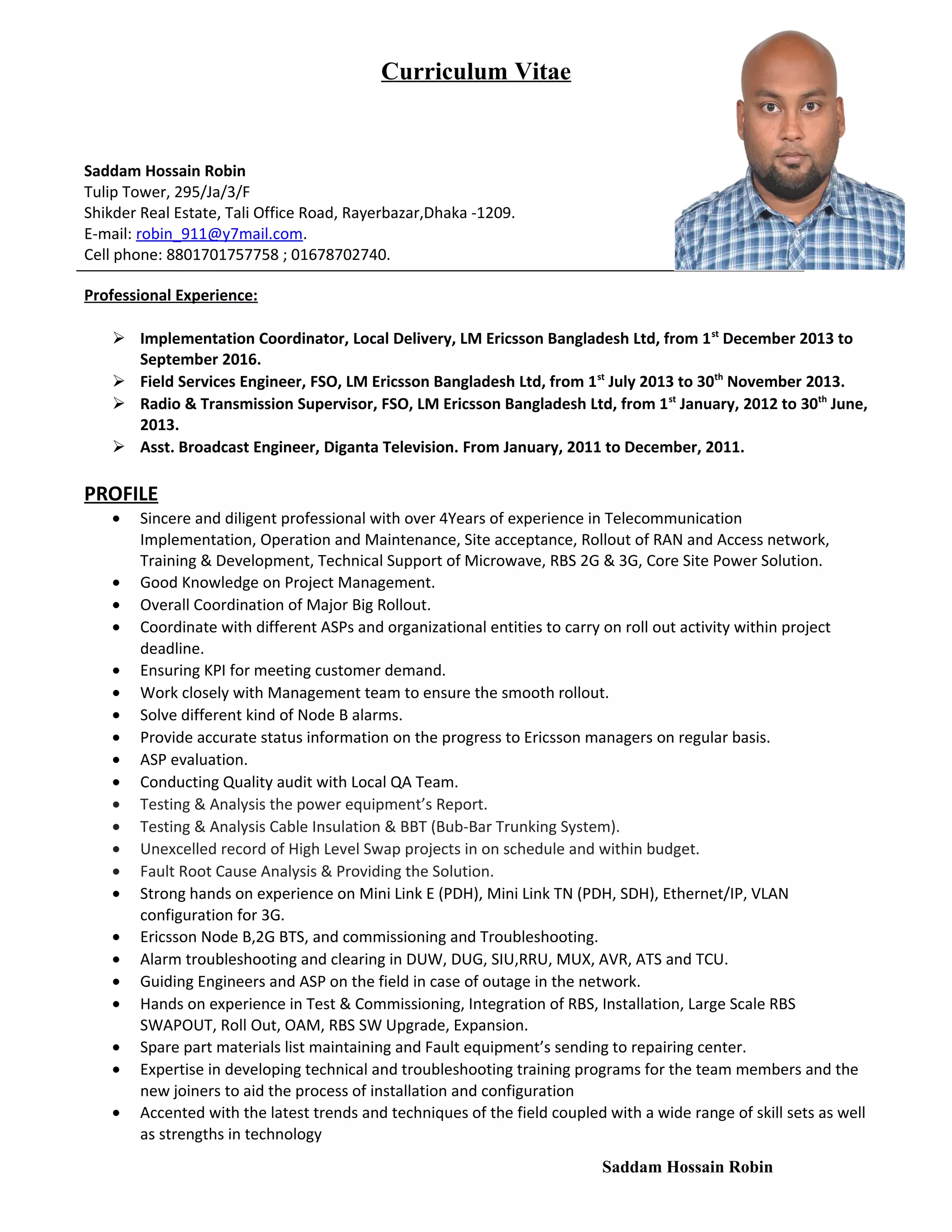 Resume of Saddam Hossain Robin | DOC | Business Operations | Business