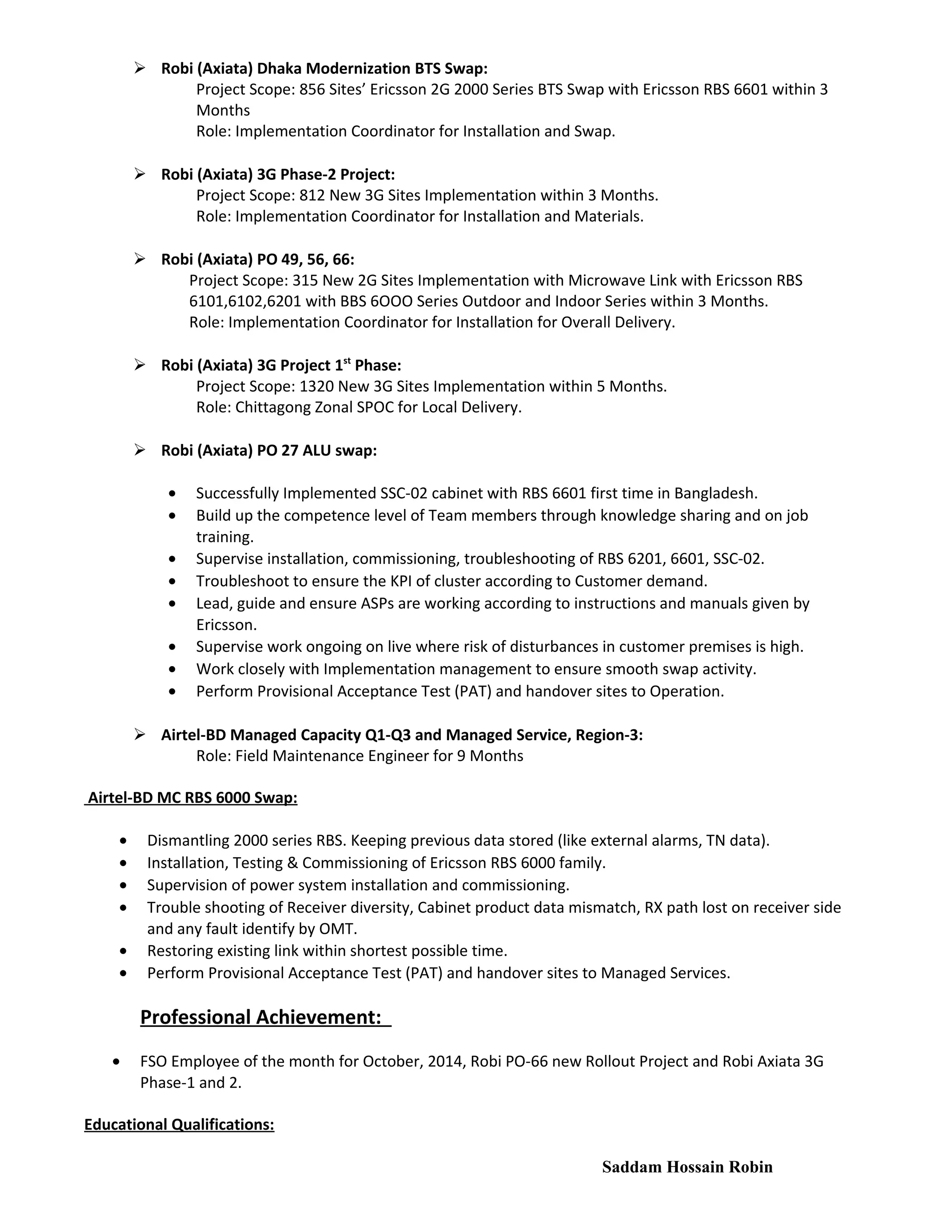 Resume of Saddam Hossain Robin | DOC | Business Operations | Business