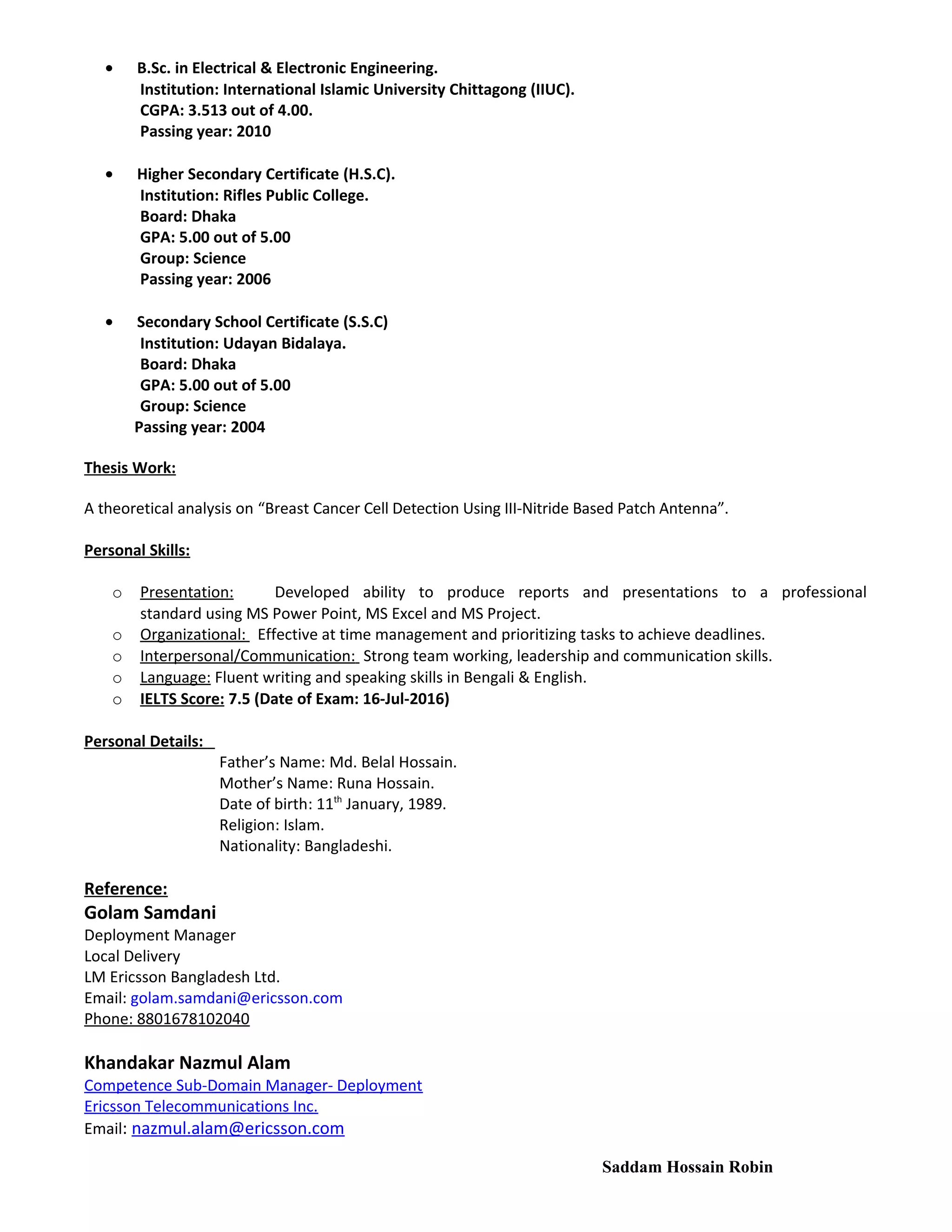 Resume of Saddam Hossain Robin | DOC | Business Operations | Business
