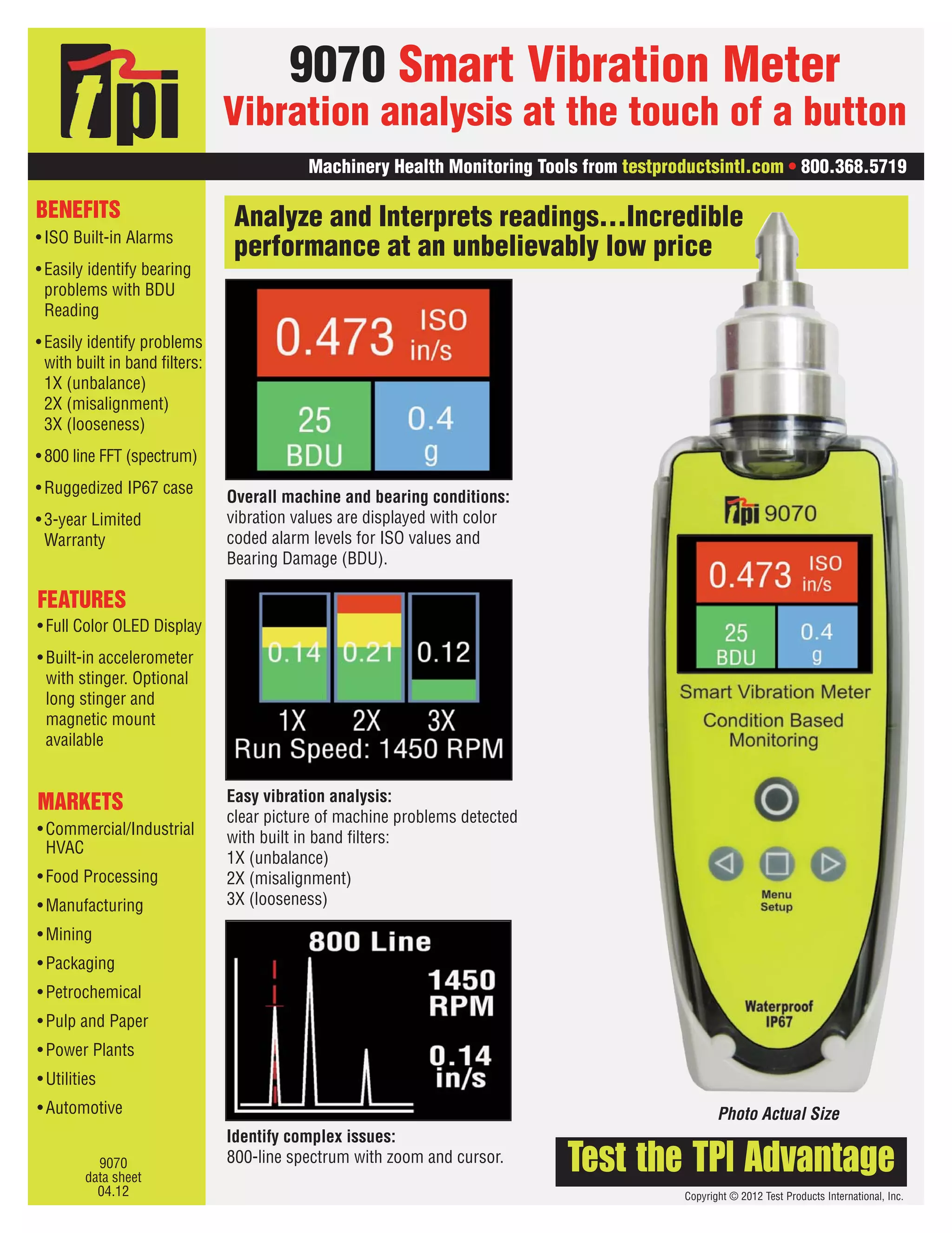 9070 Smart Vibration Meter Data Sheet | PDF | Consumer Electronics | Technology & Computing