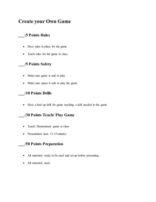 Create Your Own Game Grading Rubric | DOCX