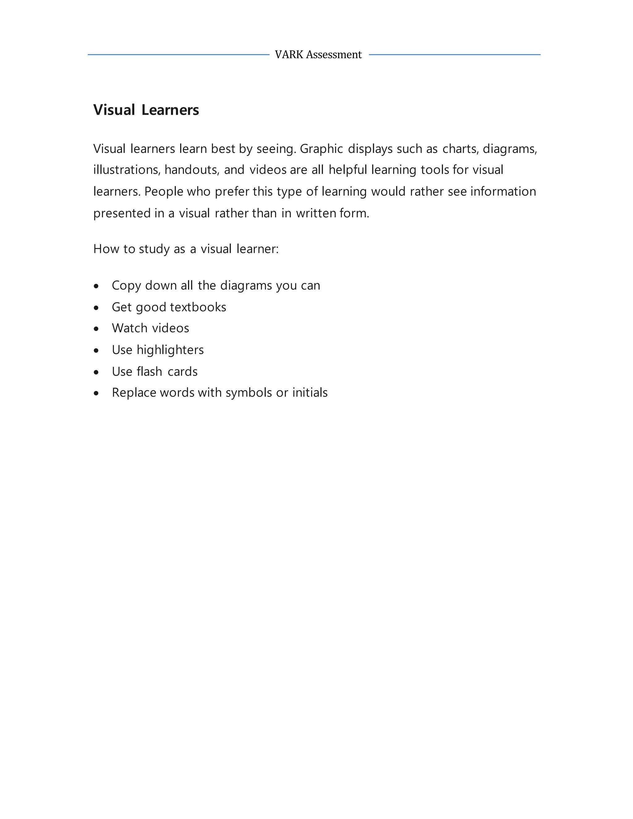 VARK Assessment Results | DOCX | Educational Assessment | Education