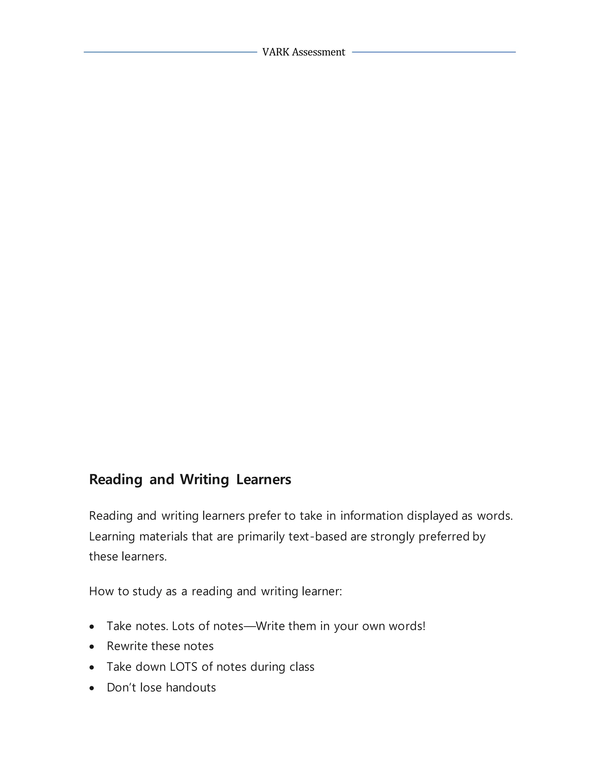 VARK Assessment Results | DOCX