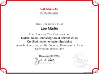 Oracle Taleo Certified Specialist | PPT