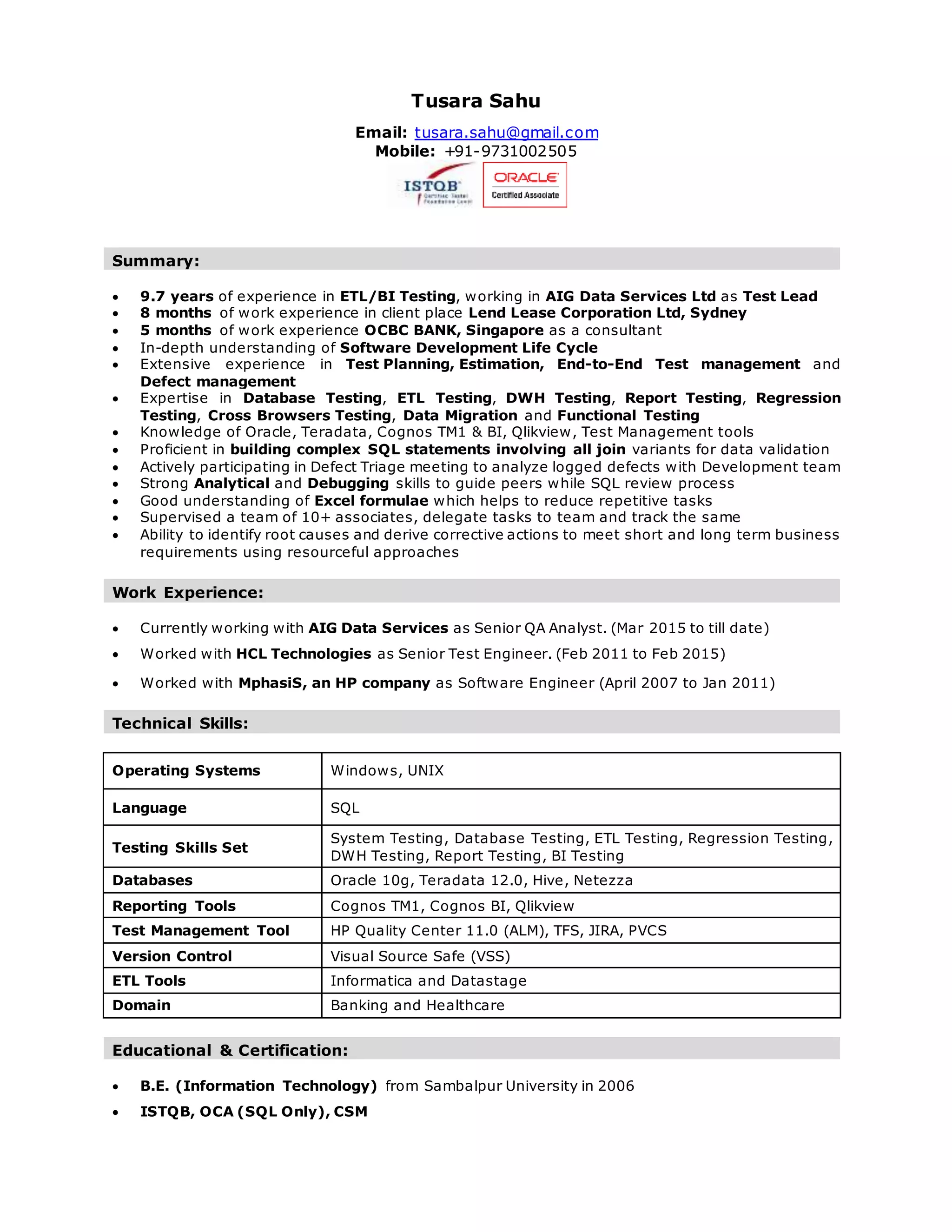 Resume_Tusara_Sahu | PDF