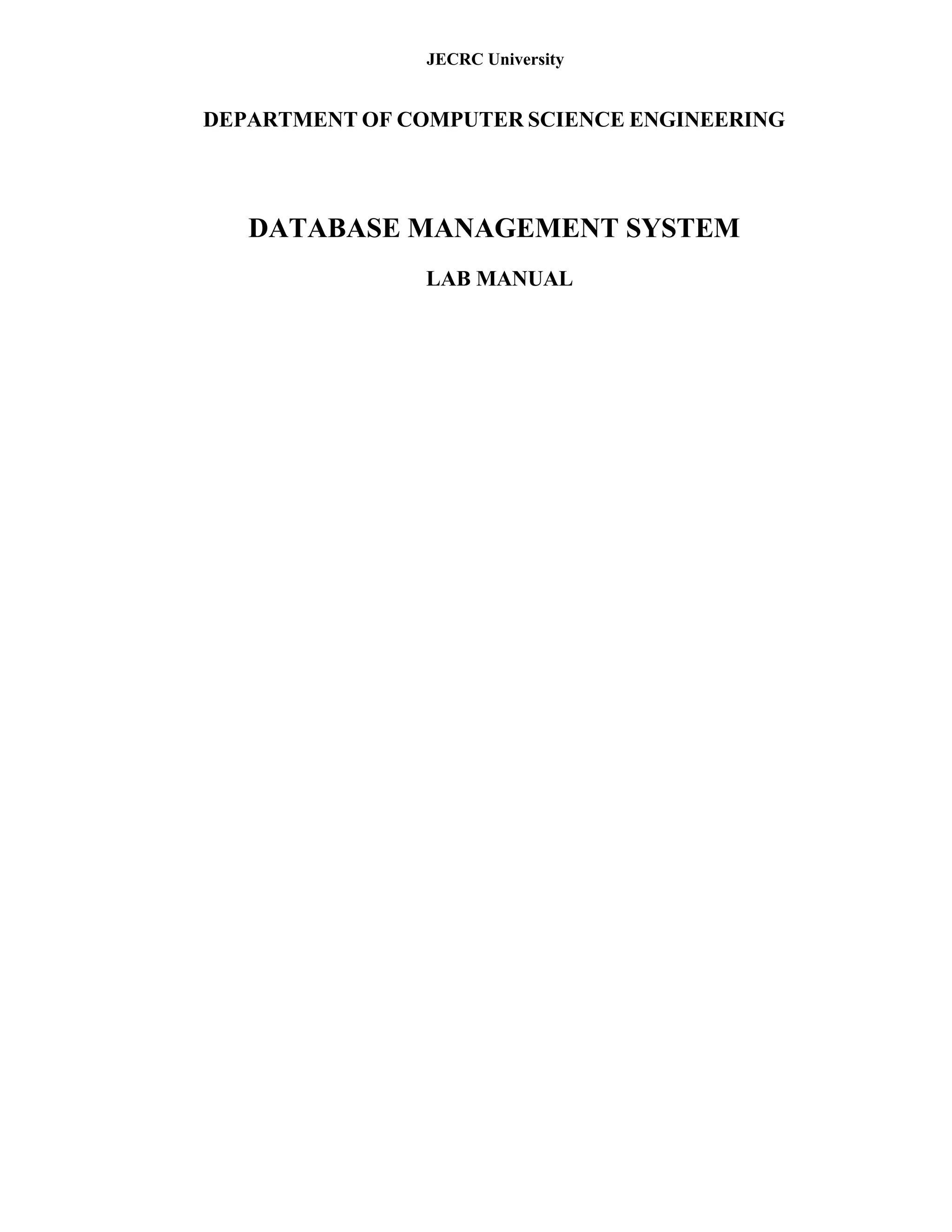 DBMS LAB MANUAL RECORD BOOK TO BE USED BY BTECH STUDENTS | PDF