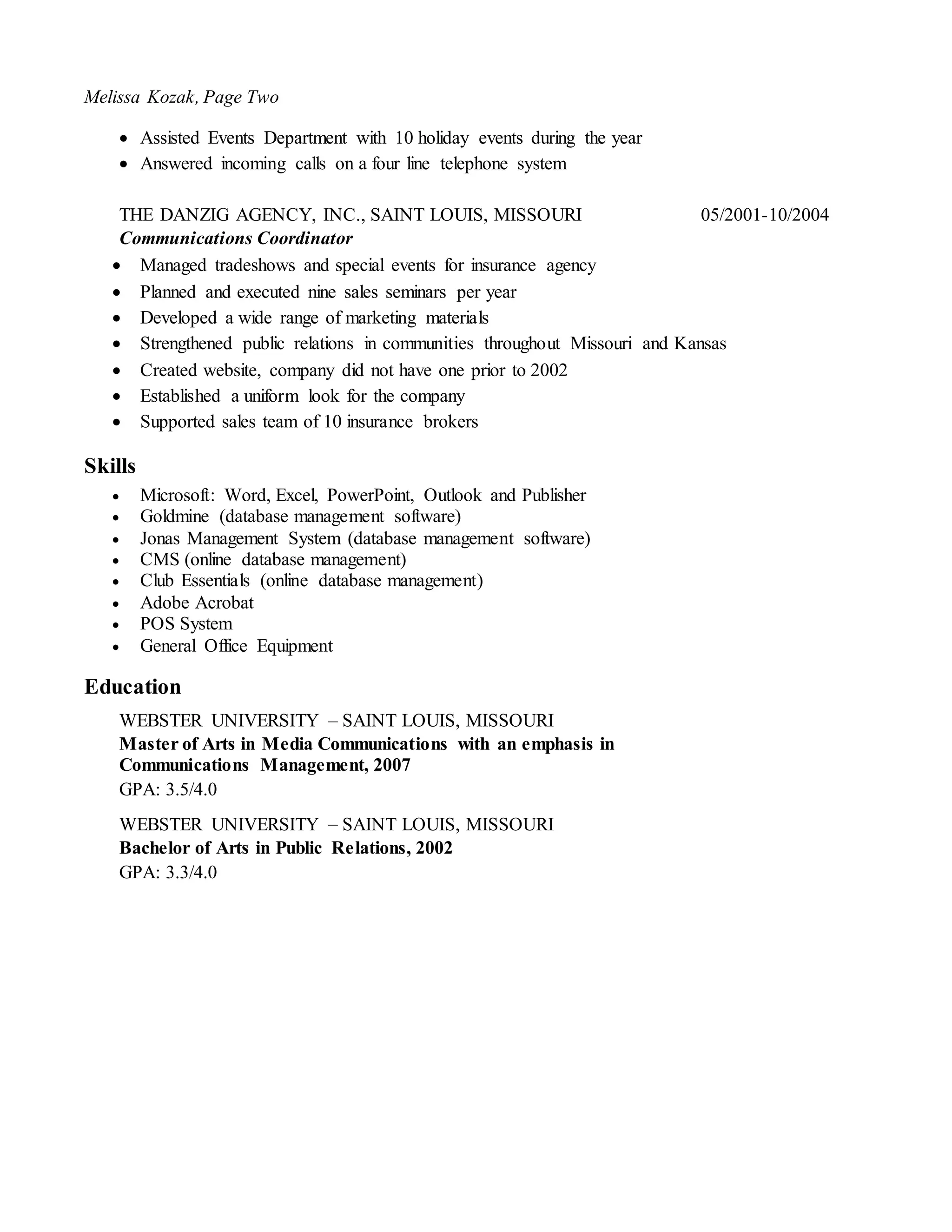 Melissa Kozak Resume | DOCX | Business Administration | Business