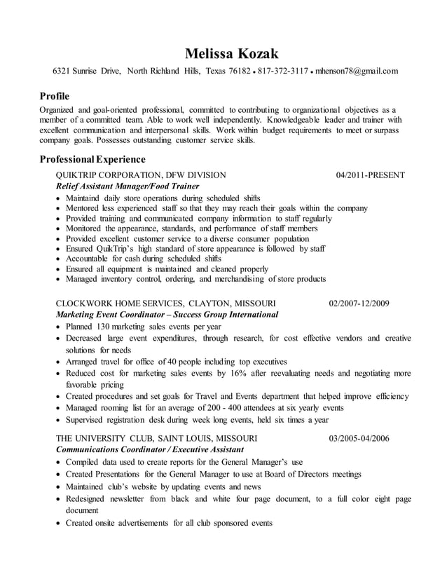 Melissa Kozak Resume | DOCX | Business Administration | Business