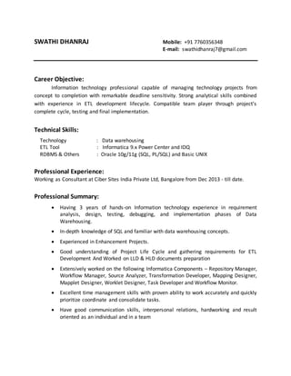 Swathi Dhanraj_Resume | DOCX | Databases | Computer Software and Applications