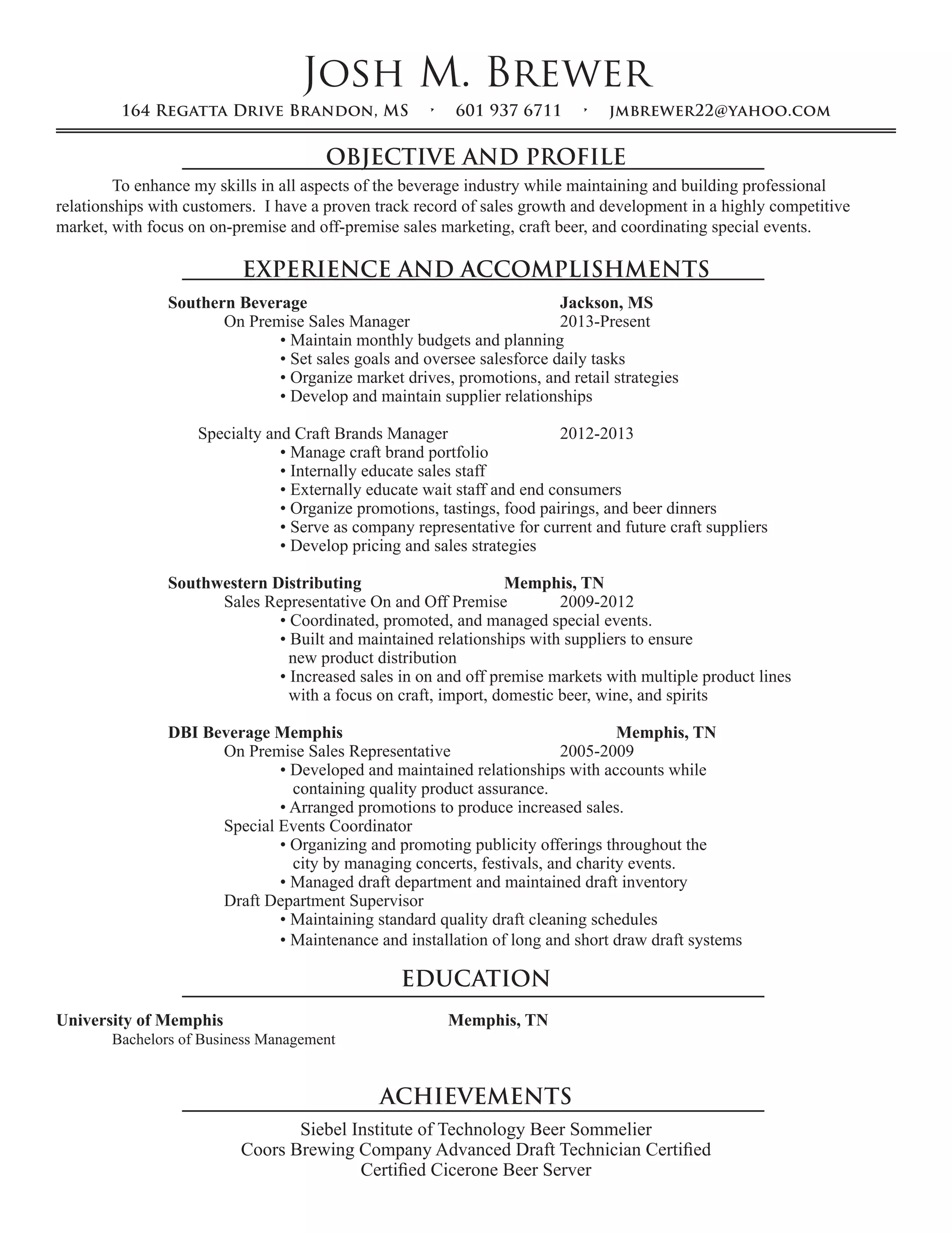 Brewer Resume 06222016 | PDF | Sales | Business