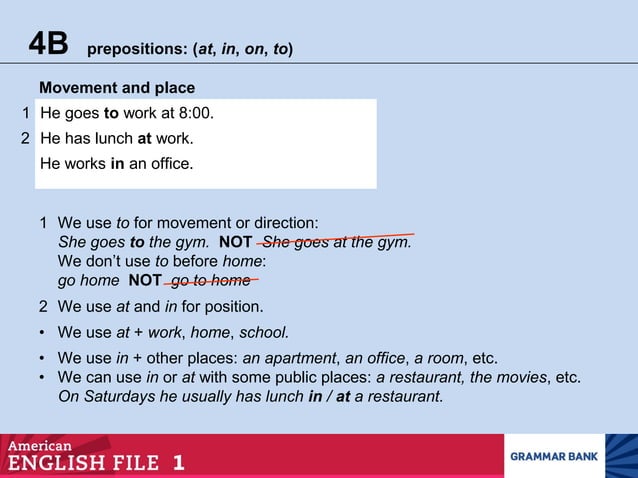 4B - prepositions: (at, in, on, to) | PPT