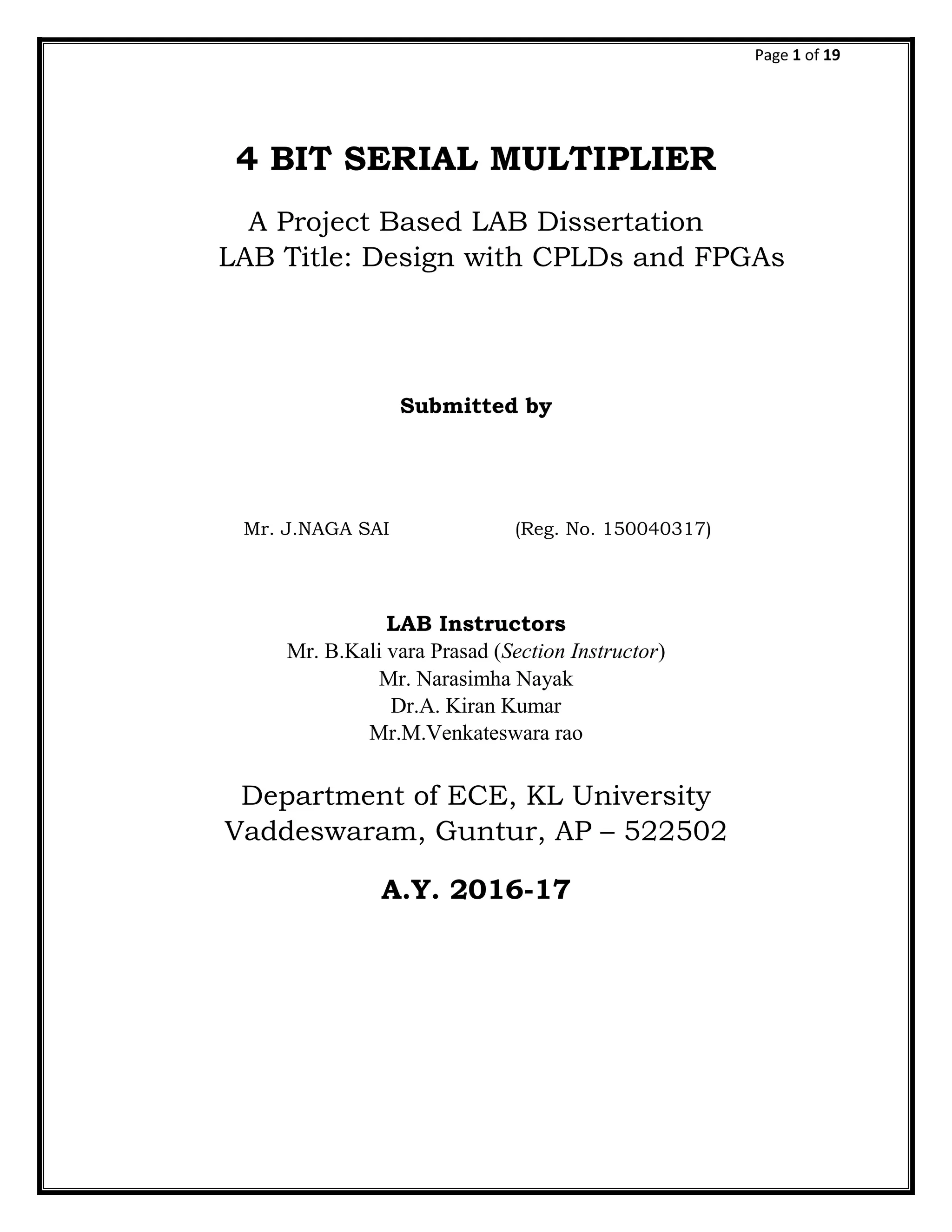 Mini Project on 4 BIT SERIAL MULTIPLIER | PDF