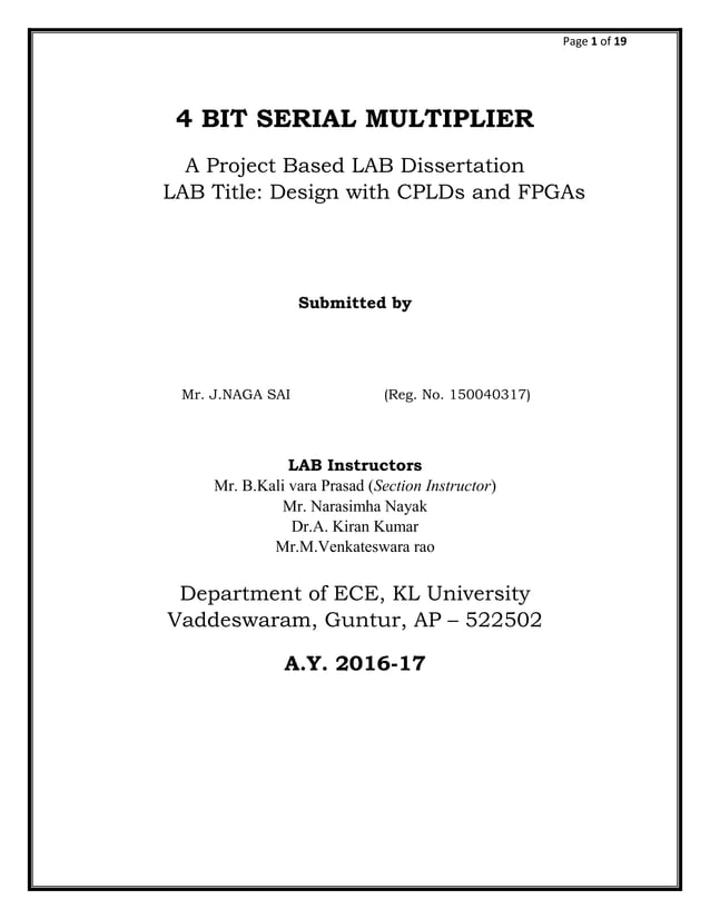 Mini Project on 4 BIT SERIAL MULTIPLIER | PDF