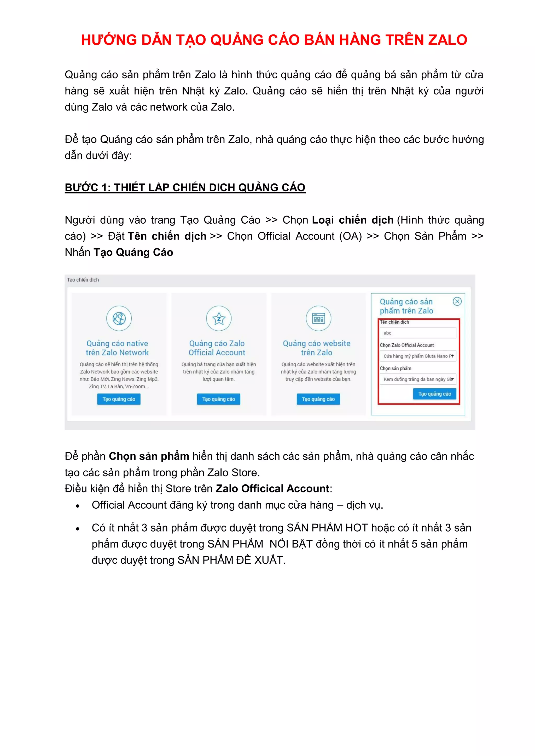 4 bước thiết lập quảng cáo trên Zalo | PDF