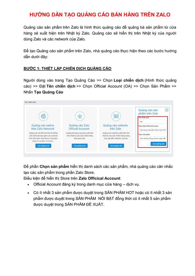 4 bước thiết lập quảng cáo trên Zalo | PDF