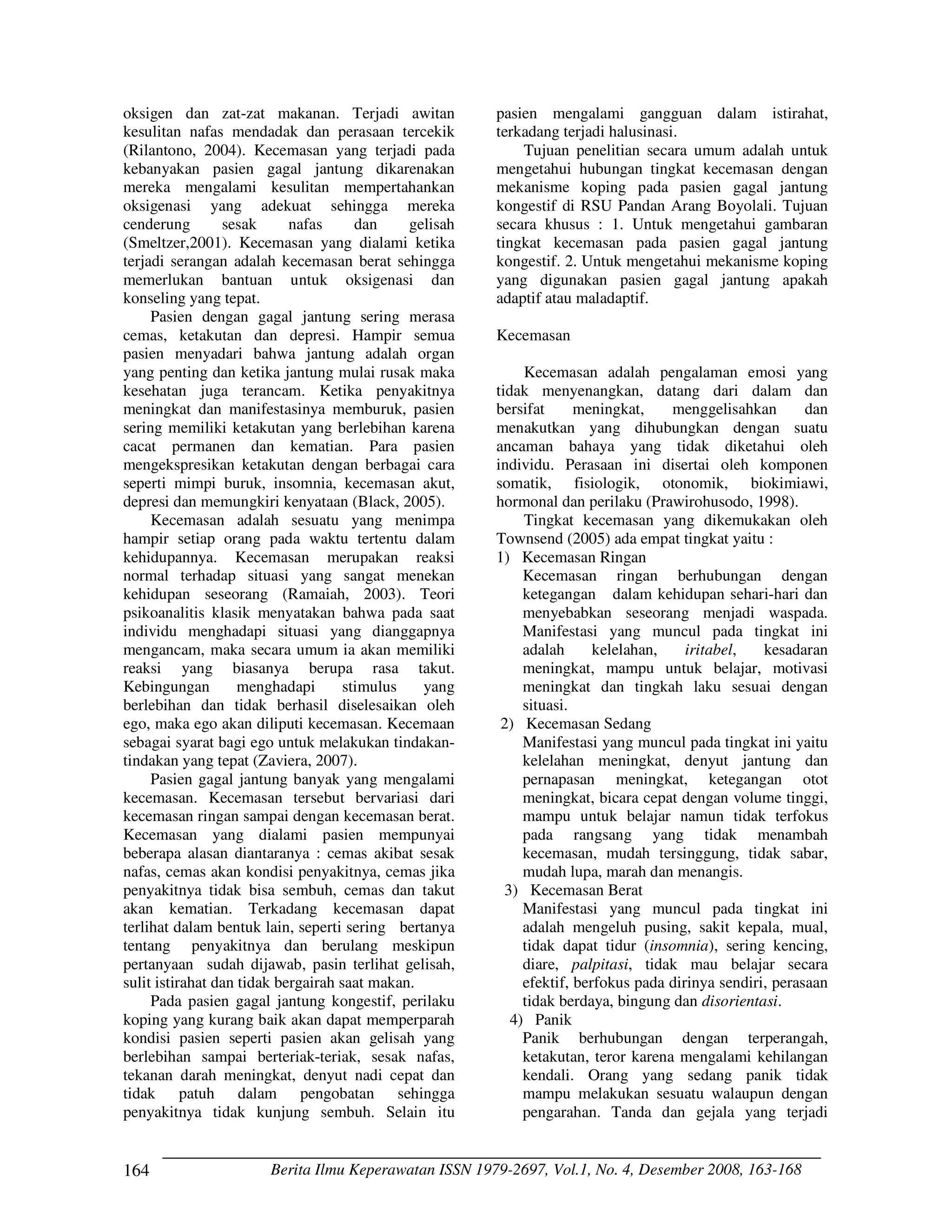 JURNAL HUBUNGAN TINGKAT KECEMASAN DENGAN MEKANISME KOPING PADA PASIEN ...