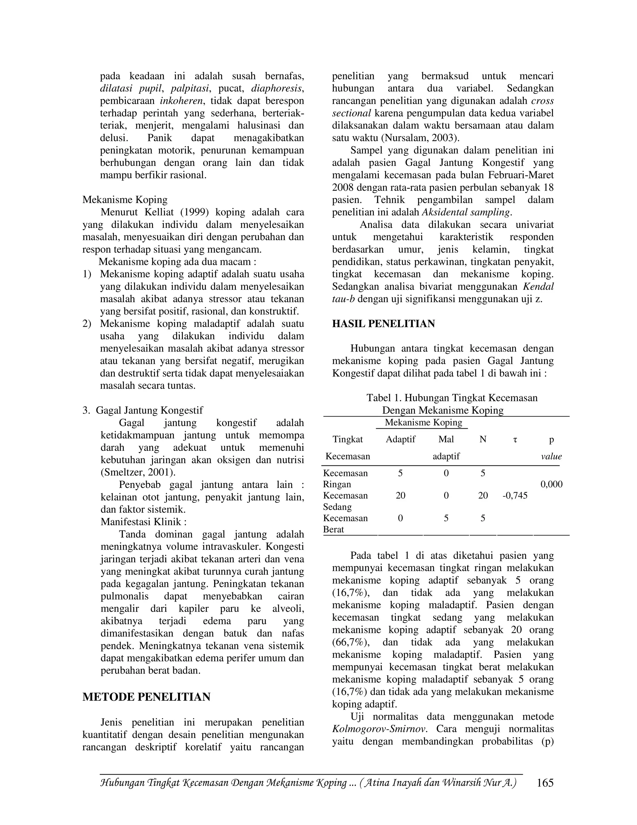 JURNAL HUBUNGAN TINGKAT KECEMASAN DENGAN MEKANISME KOPING PADA PASIEN ...
