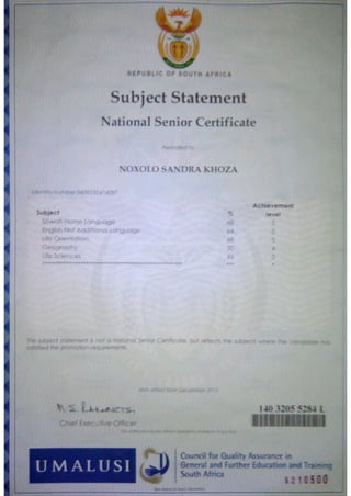 matric statement | PDF