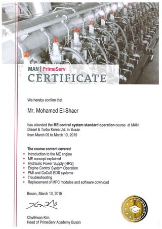Mohamed El Shaer - MAN Certificate -09-13March2015 | PDF