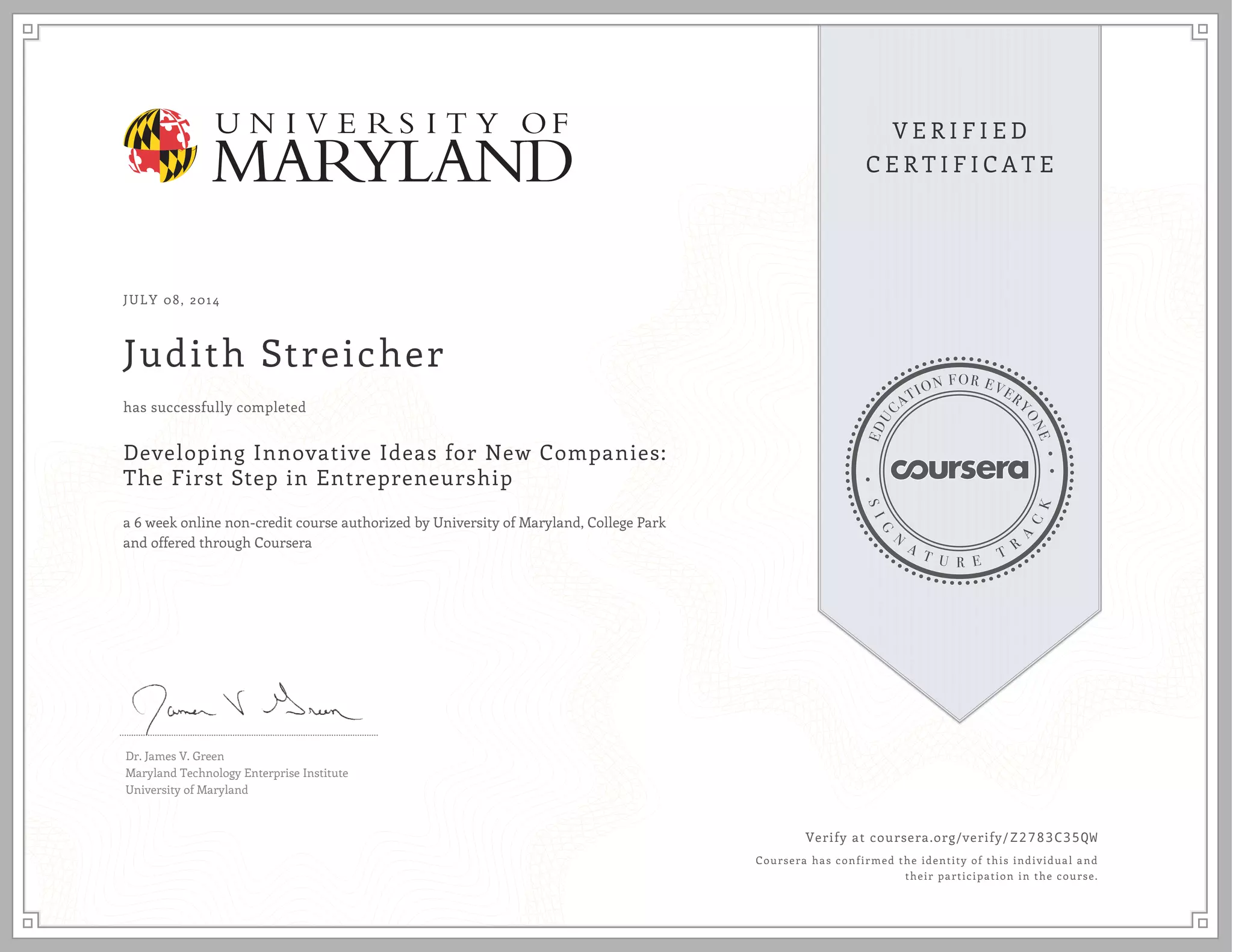 Coursera innovativeideas 2014 Certificate | PDF