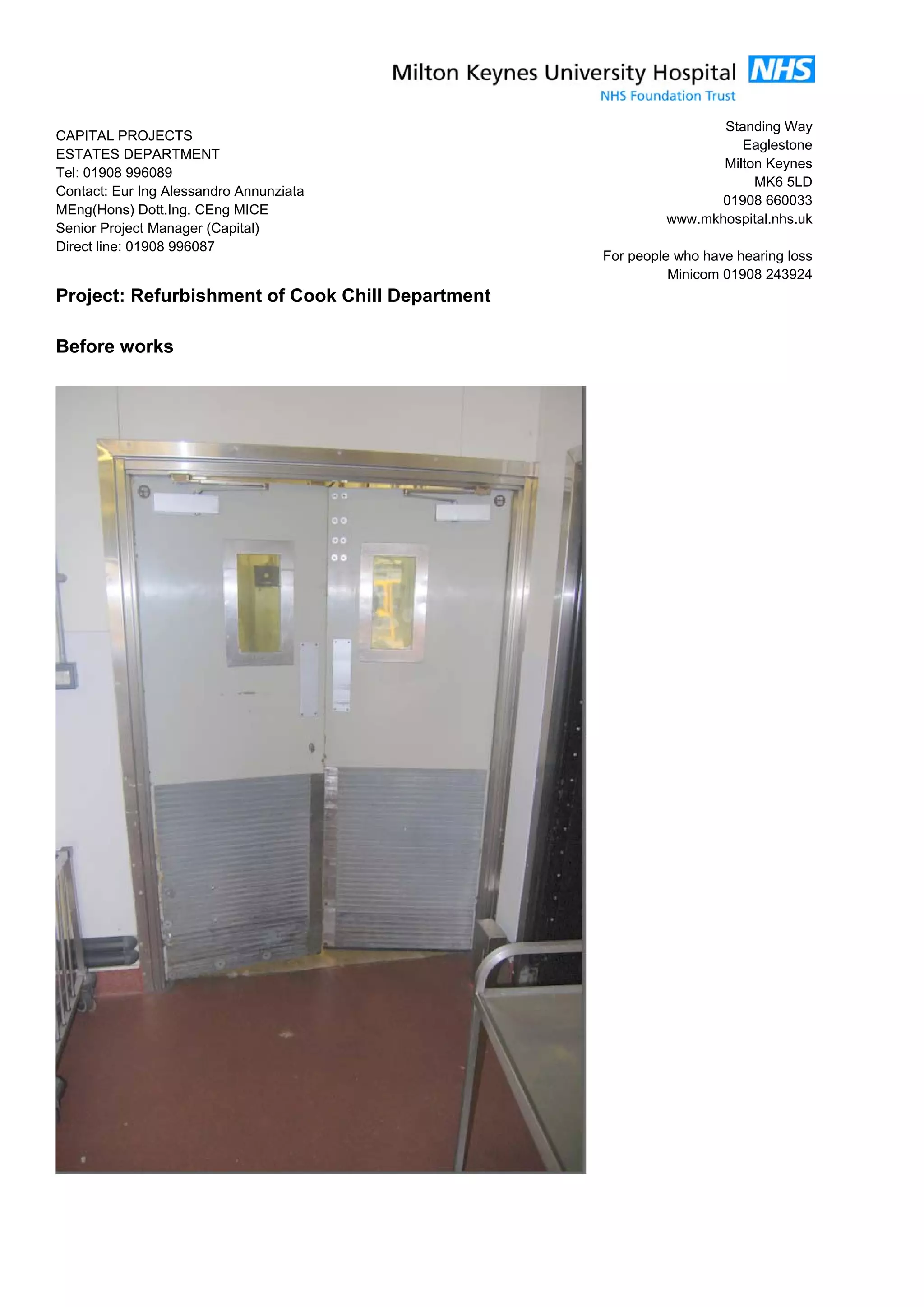 MKUH Cook Chill project - Before & after works | PDF