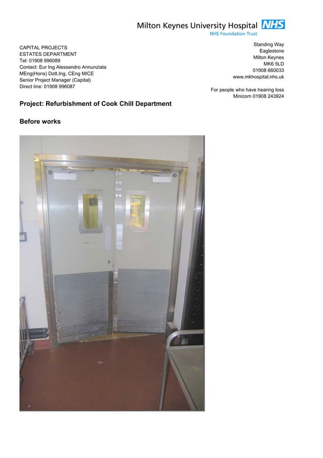 MKUH Cook Chill project - Before & after works | PDF