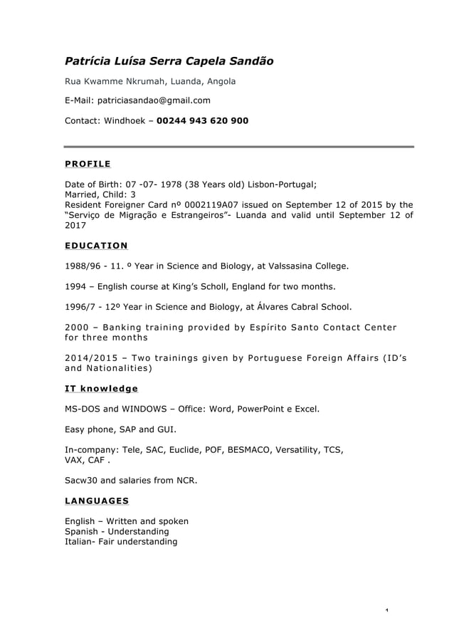 CV_PatriciaSandao_English | PDF