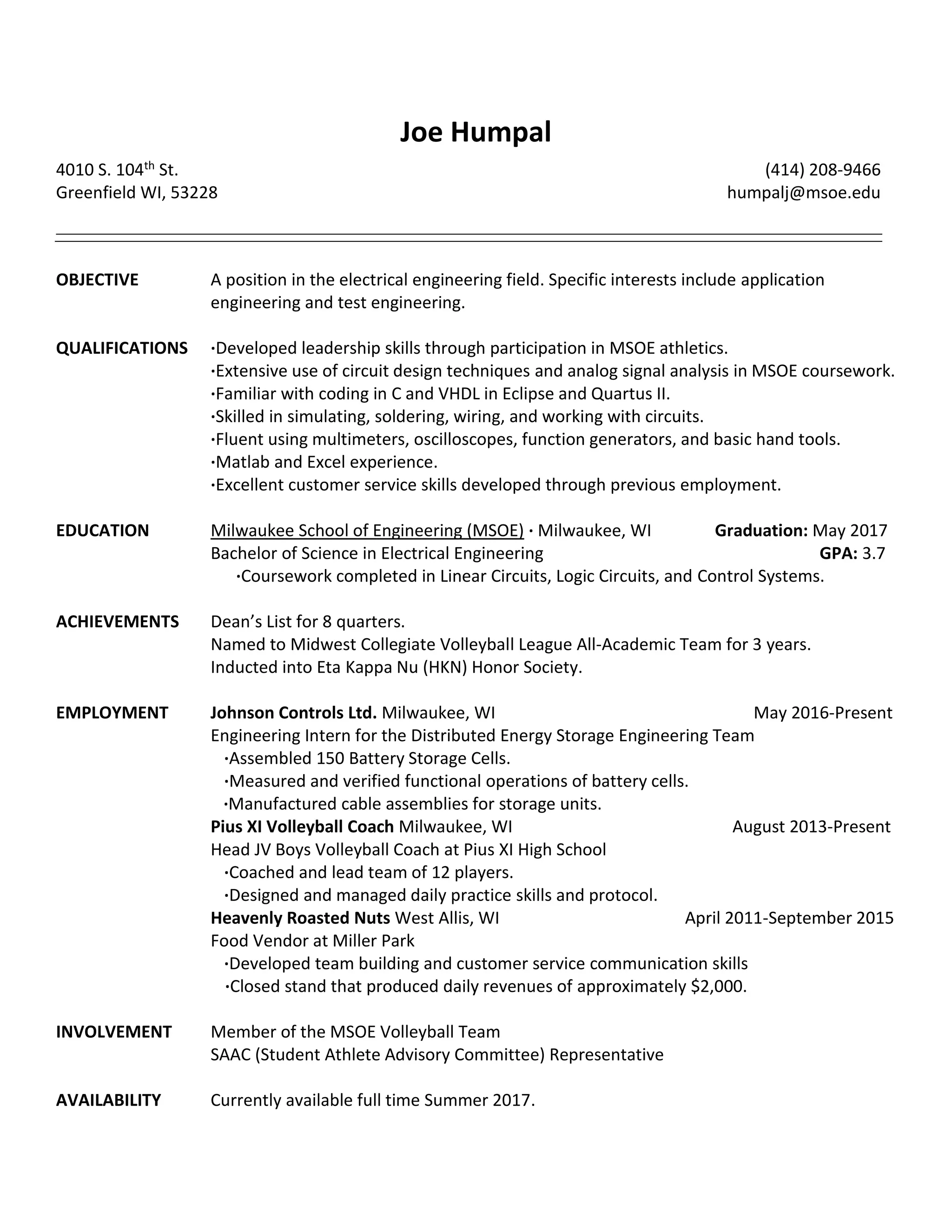 Joseph Humpal - Resume | PDF