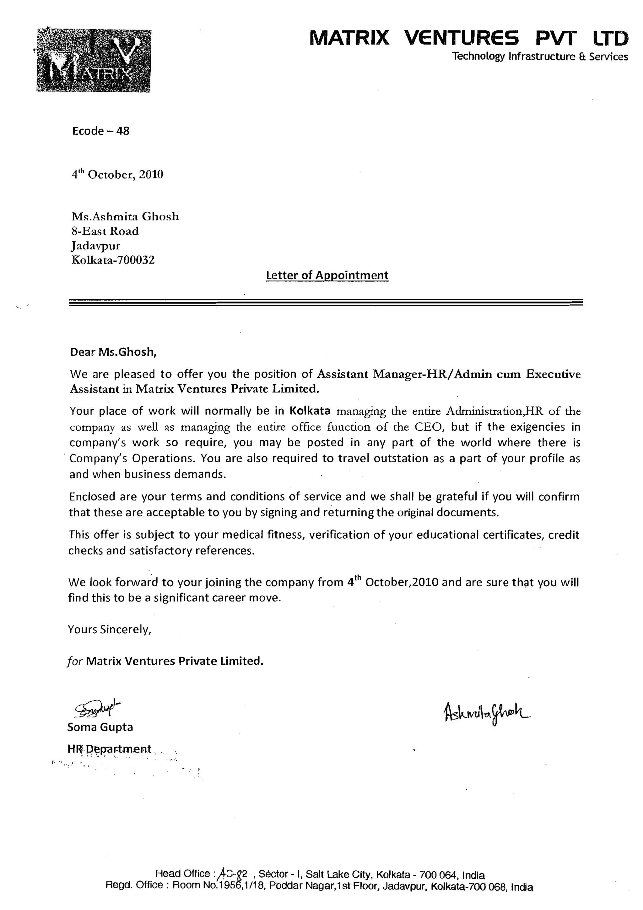 matrix ventures work experience | PDF