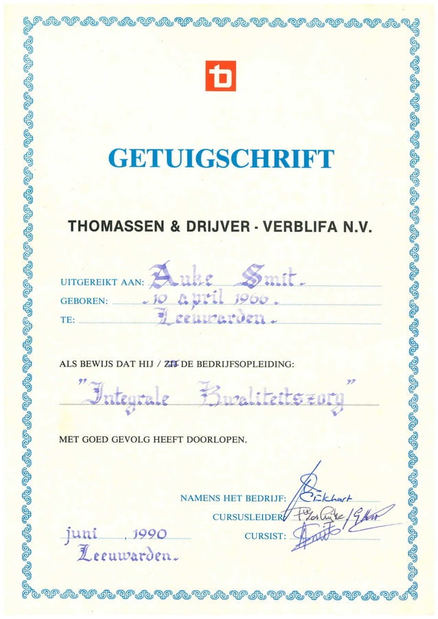 Certificate Internal Quality A.Smit | PDF